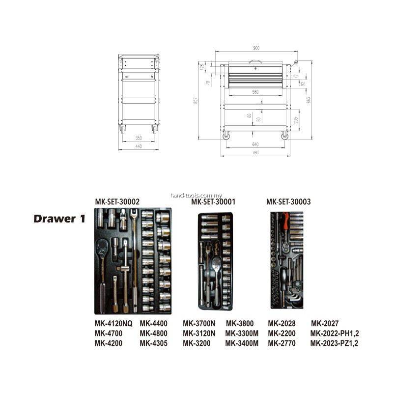 MR.MARK MK-SET-0303 160 PCS 3-DRAWER TROLLEY TOOLS SET (3 DRAWER WITH ...