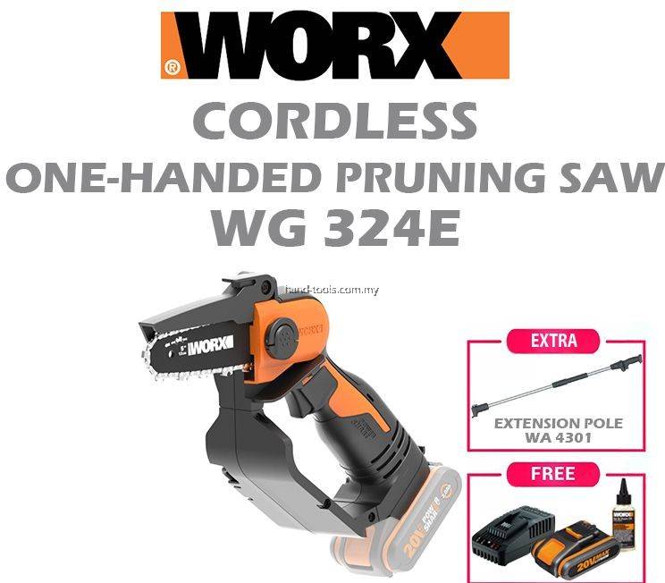WORX WA4301 20V CORDLESS ONE-HANDED PRUNING SAW WG324E + EXTENSION POLE