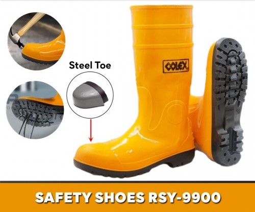COLEX RSY-9900 PVC Yellow Steel Toe Cap Mid Sole Safety Rain Boots 14 ...