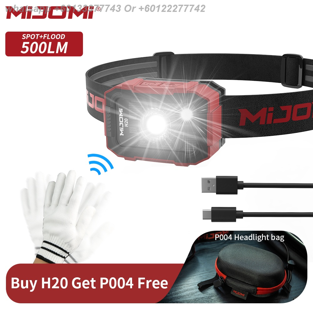 Mijomi H20 Headlamp With Wave Motion Sensor Headlight, Lightwight Head Light ,Type-C flashlight ...